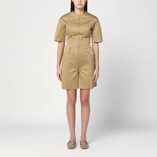 THELATEST Camel-coloured Short Jumpsuit In Cotton - Brown