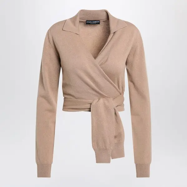 Dolce & Gabbana Beige Wrap Cardigan In Cashmere - Cream