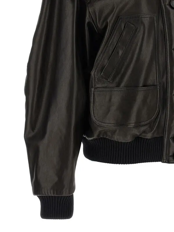 Attico Shearling Neck Bomber Jacket