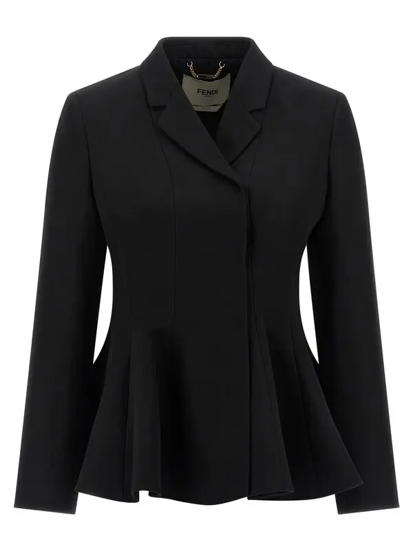Fendi Grain De Poudre Wool Blazer - Black