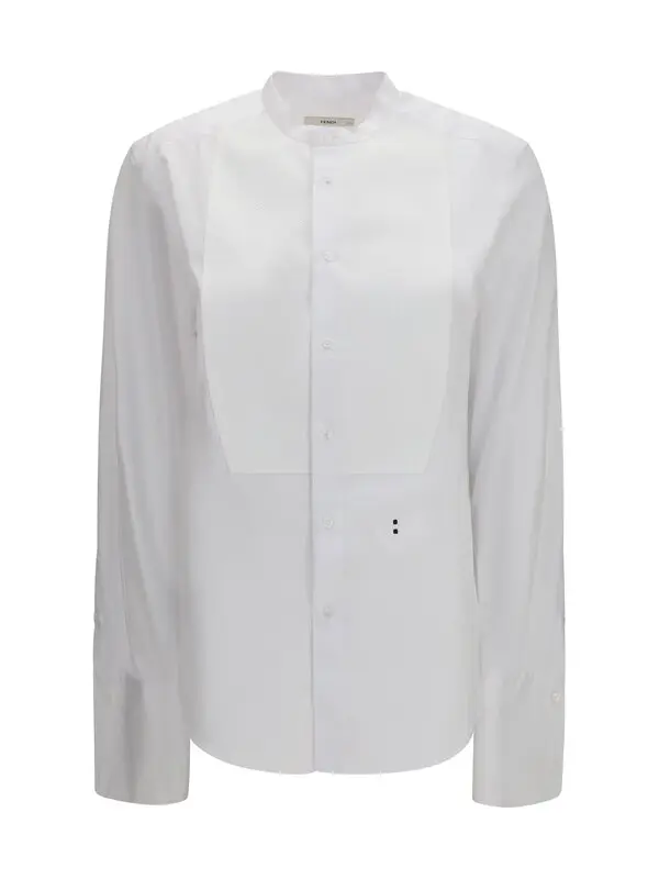 Fendi Cotton Poplin Mandarin Collar Shirt - White
