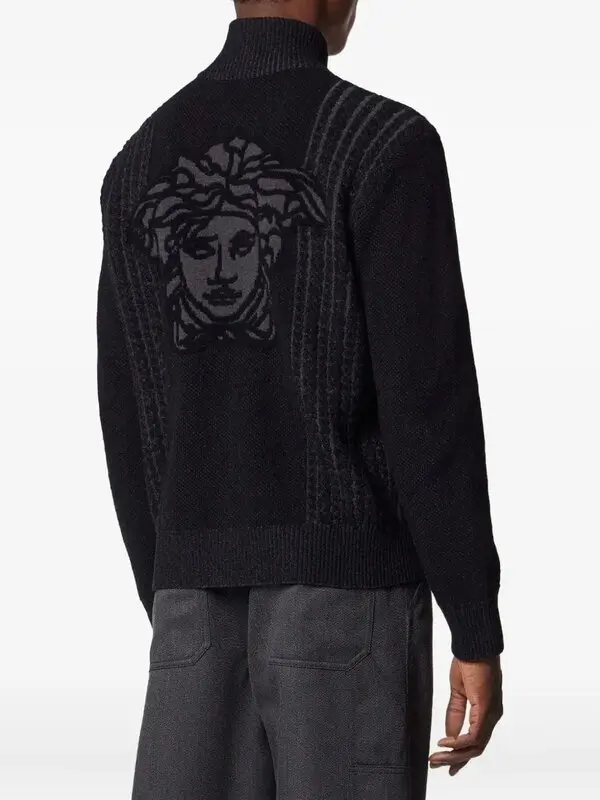 Versace Medusa Zip Up Cardigan - Gray