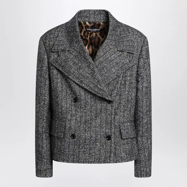Dolce & Gabbana Dark Grey Short Oversized Striped Jacket - Gray