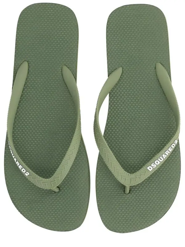 Dsquared2 Rubber Flip Flop Slippers With Logo - Green