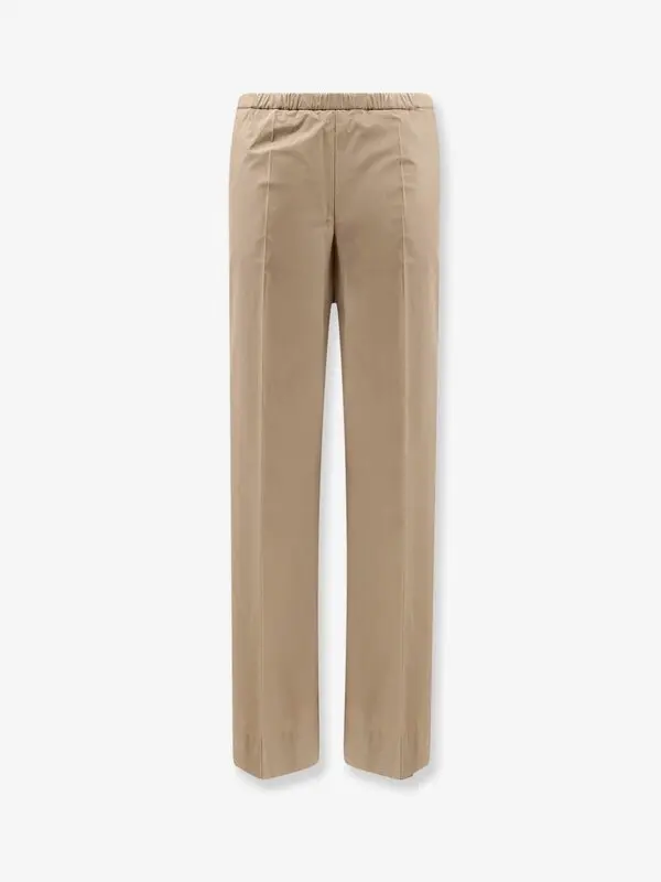 Moncler Cotton Trousers With Logo Patch - Cream