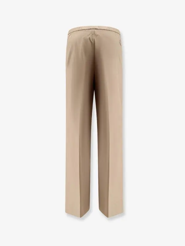 Moncler Cotton Trousers With Logo Patch - Cream