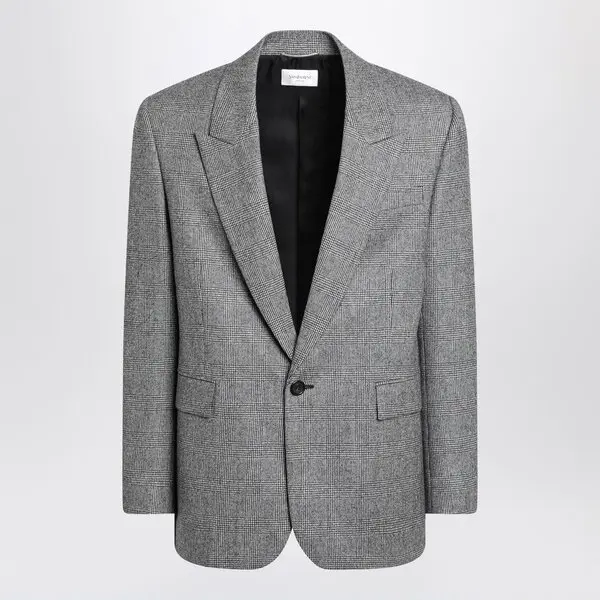 Saint Laurent Gray Jacket In Prince Of Wales Check - Black