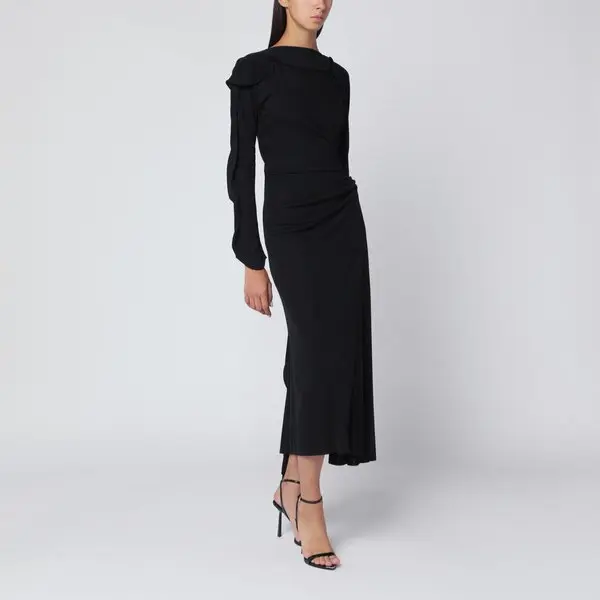 Victoria Beckham Midi Dress In Draped Jersey - Black