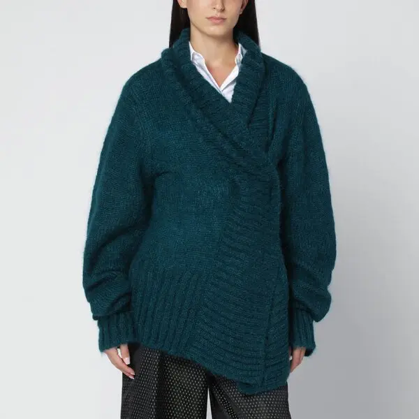 Dries Van Noten Oversized Petroleum Green Mohair-blend Sweater - Multicolor