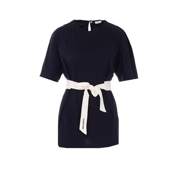 LANVIN Belted Tshirt In Cotton And Silk - Black