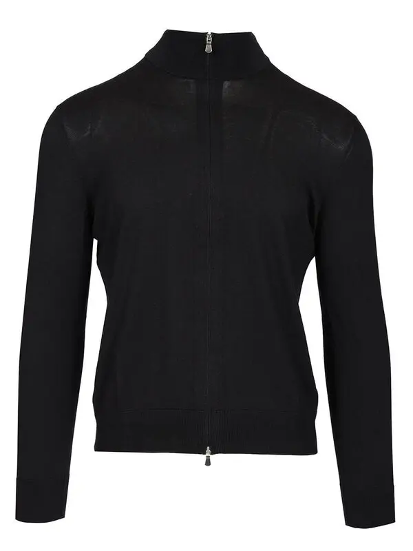 Tagliatore Cotton And Silk High Neck Zip Sweater - Blue