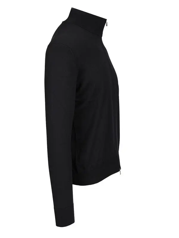 Tagliatore Cotton And Silk High Neck Zip Sweater - Blue