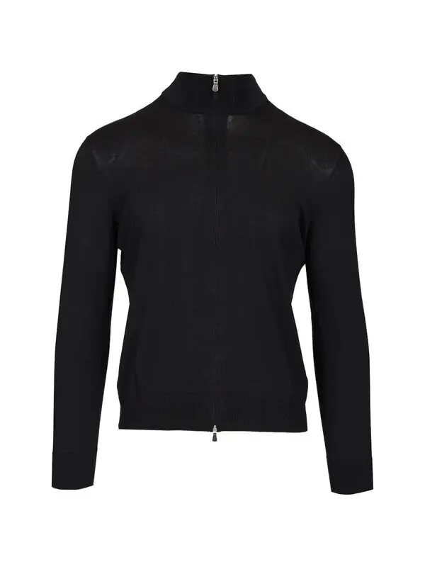 Tagliatore Cotton And Silk High Neck Zip Sweater - Blue