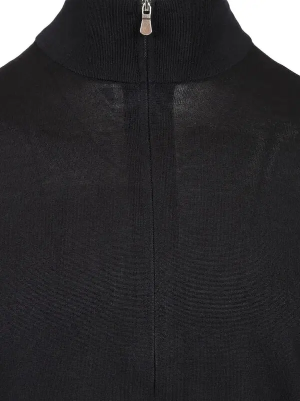 Tagliatore Cotton And Silk High Neck Zip Sweater - Blue