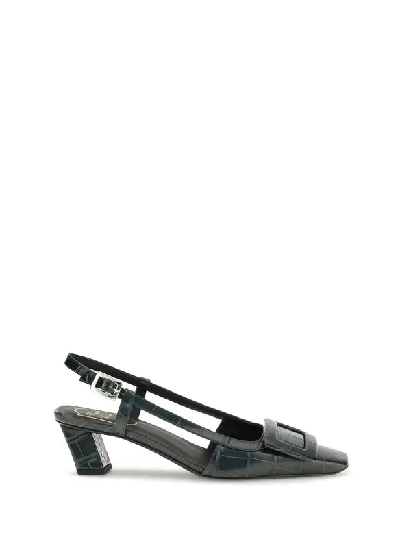 ROGER VIVIER Belle Vivier Croc-effect Slingback Pumps
