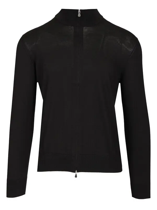 Tagliatore Cotton And Silk High Neck Zip Sweater - Black