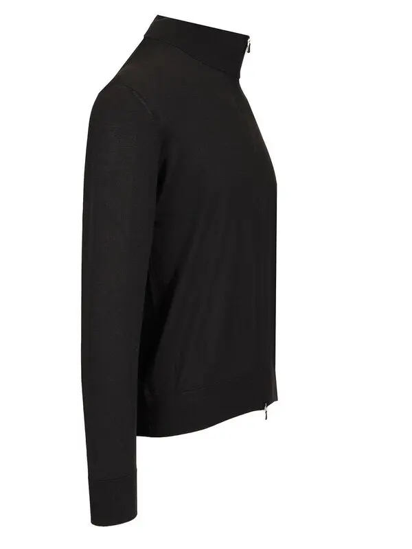Tagliatore Cotton And Silk High Neck Zip Sweater - Black