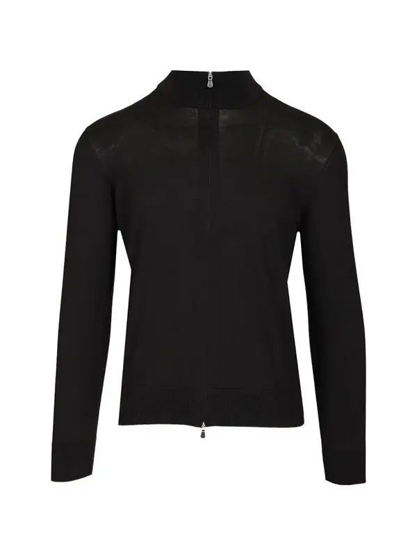 Tagliatore Cotton And Silk High Neck Zip Sweater - Black
