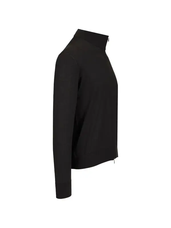 Tagliatore Cotton And Silk High Neck Zip Sweater - Black