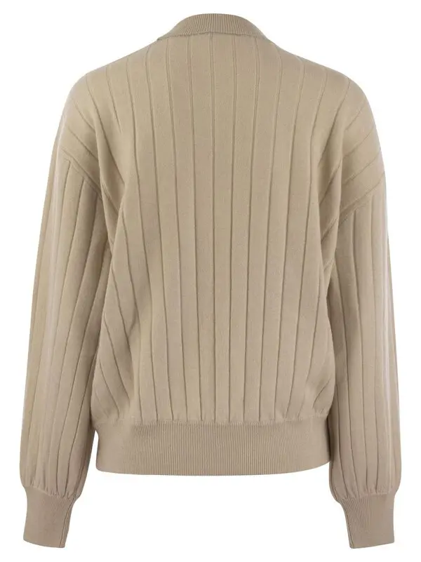 Brunello Cucinelli Cashmere V-neck Sweater With Monile Embroidery - Cream