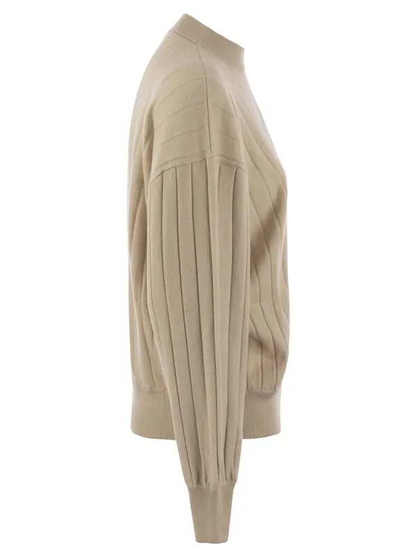Brunello Cucinelli Cashmere V-neck Sweater With Monile Embroidery - Cream