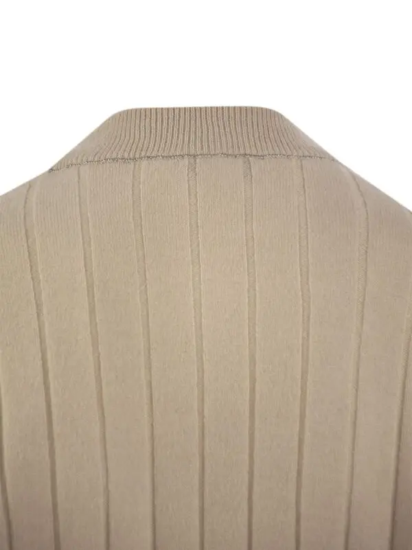 Brunello Cucinelli Cashmere V-neck Sweater With Monile Embroidery - Cream