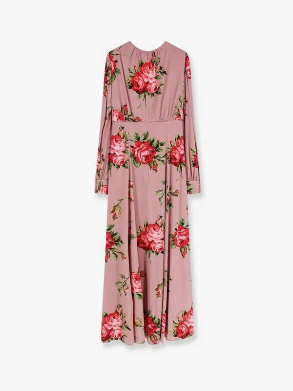 Dolce & Gabbana Long Silk Dress With Bouquet Rose Print - Multicolor