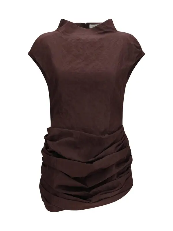 Magda Butrym Draped Mini Dress With High Collar - Brown