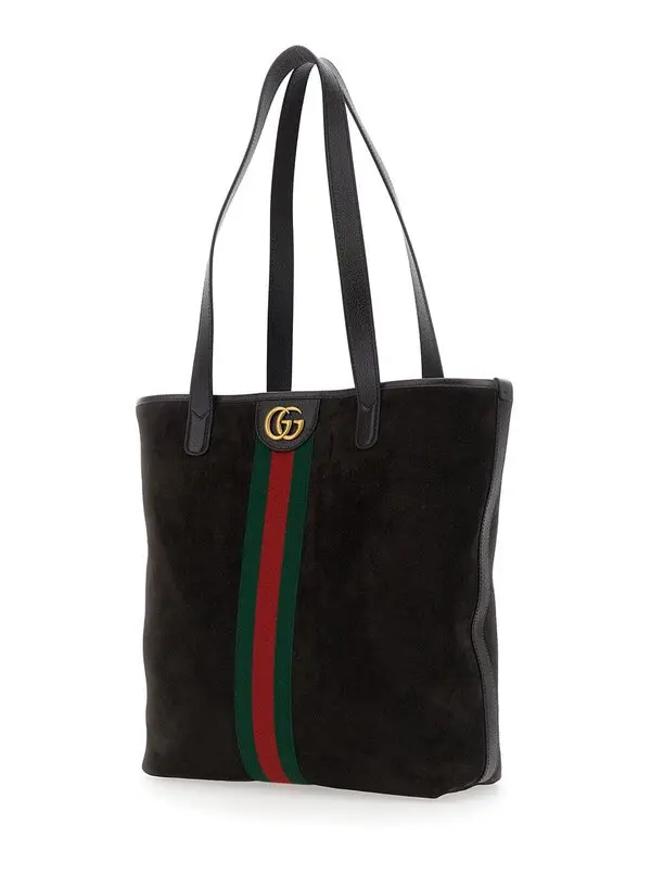 Gucci Ophidia' Shoulder Bag With Gg Plate On The Front And Web Detail In Gg Supreme Fabric And Leather For - Brown