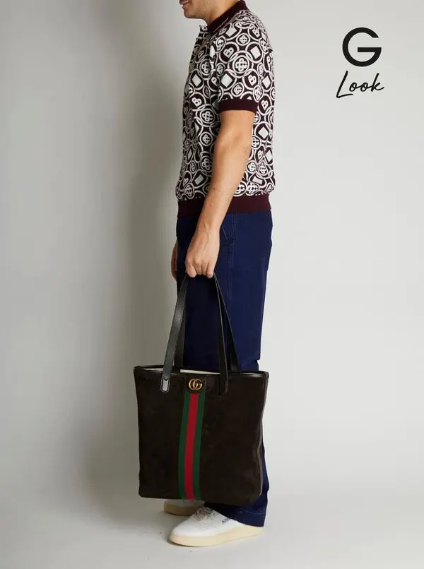 Gucci Ophidia' Shoulder Bag With Gg Plate On The Front And Web Detail In Gg Supreme Fabric And Leather For - Brown
