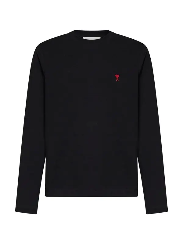 AMI Paris Black Cotton De Cœur Long-sleeved T-shirt - Multicolor