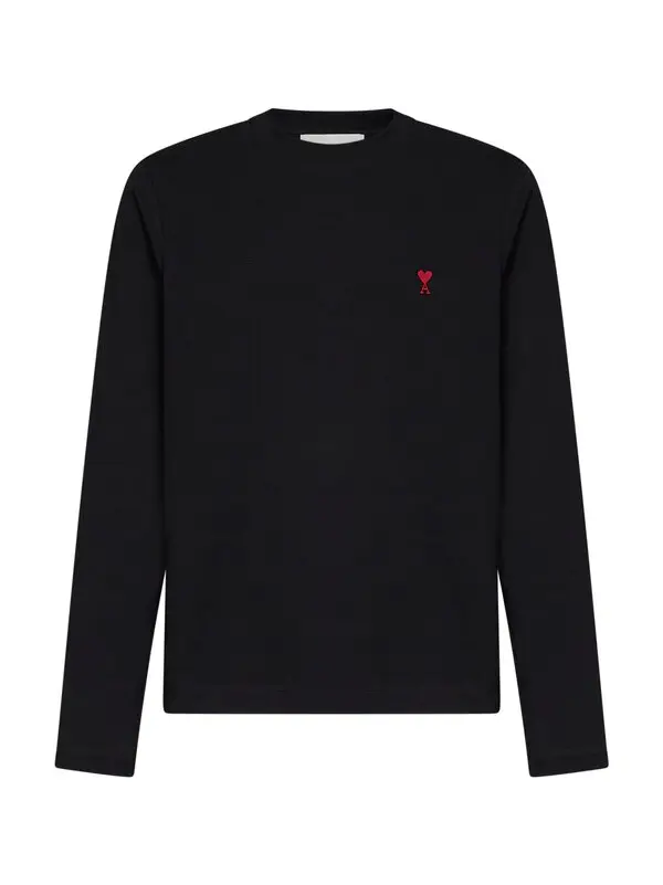 AMI Paris Black Cotton De Cœur Long-sleeved T-shirt - Multicolor