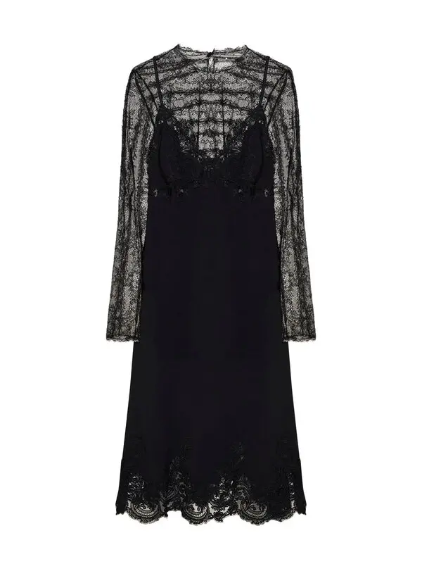 ERMANO SCERVINO Ermanno Scervino Cady And Lace Midi Lingerie Dress With Tulle Top - Multicolor