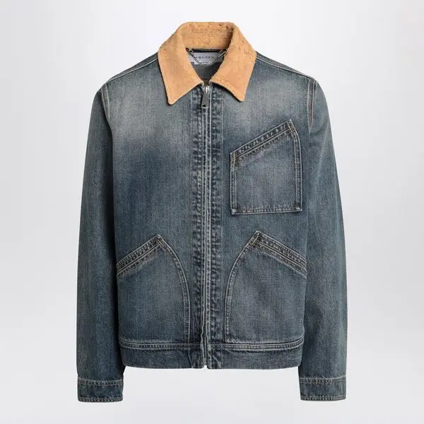 Alexander McQueen Denim Jacket With Suede Collar - Blue