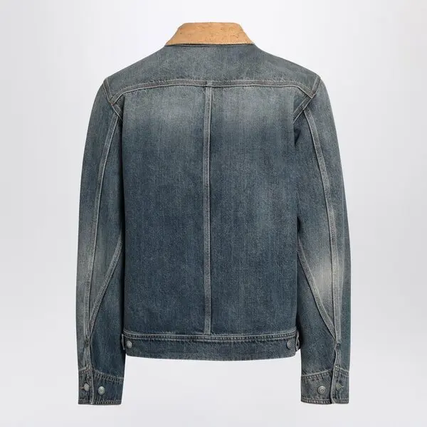 Alexander McQueen Denim Jacket With Suede Collar - Blue