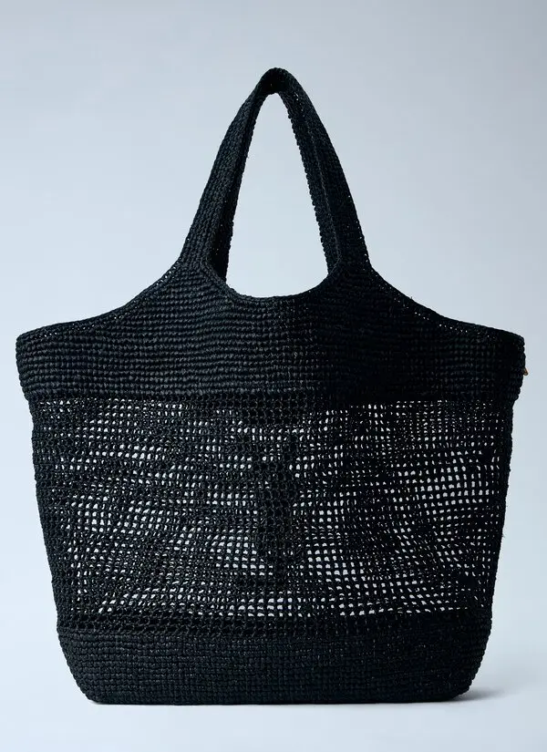 Saint Laurent Rafia Icare Tote Bag - Black