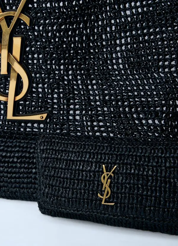 Saint Laurent Rafia Icare Tote Bag - Black