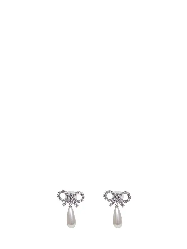 SELF-PORTRAIT Crystal Bow Pearl Droplet Earrings - Multicolor