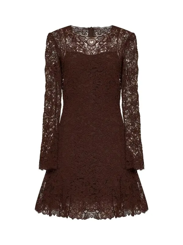 ERMANO SCERVINO Ermanno Scervino Brown Rebrodé Lace Flared Mini Dress - Multicolor