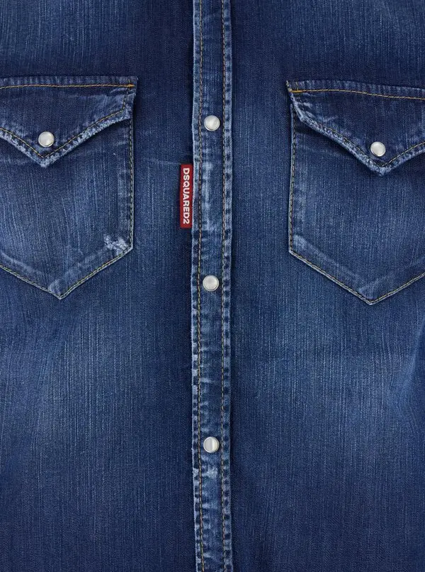 Dsquared2 Blue Shirt With Classic Collar And Two Front Pockets In Denim For