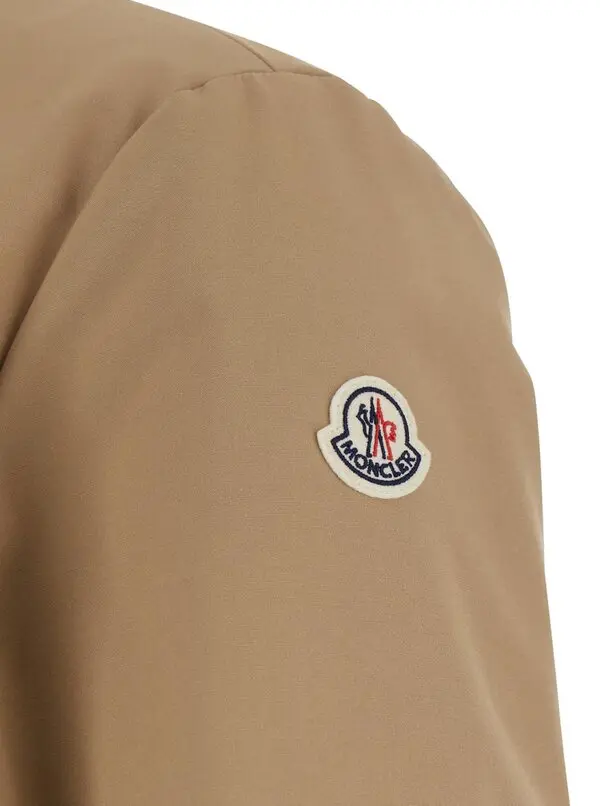 Moncler Reversible 'prieure' Puffer Jacket With Logo Patch On Sleeve In Beige For