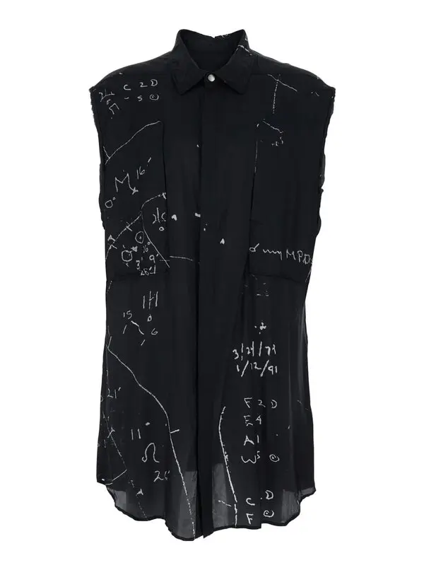 Rick Owens Shirt With Classic Collar And All-over Print In Black Viscose Blend For - Multicolor