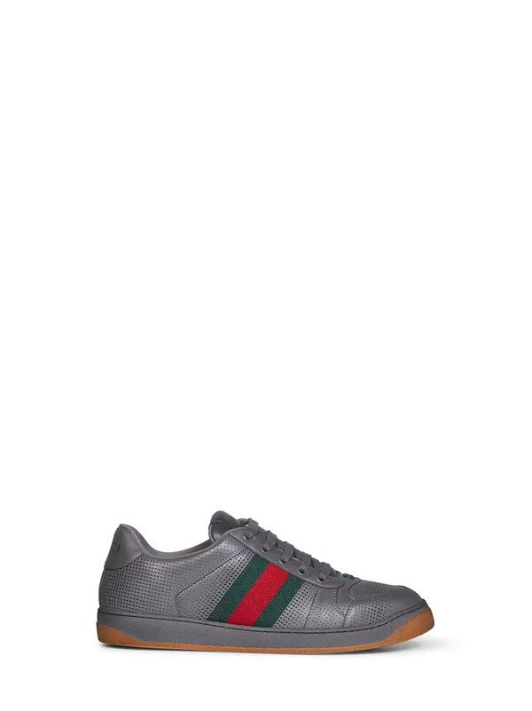Gucci Dark Grey Perforated Leather Screener Sneakers