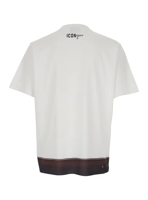 Dsquared2 White Crew Neck T-shirt With Front And Back Print In Cotton For