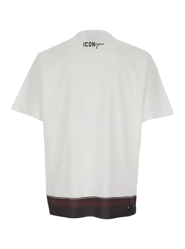 Dsquared2 White Crew Neck T-shirt With Front And Back Print In Cotton For - Multicolor