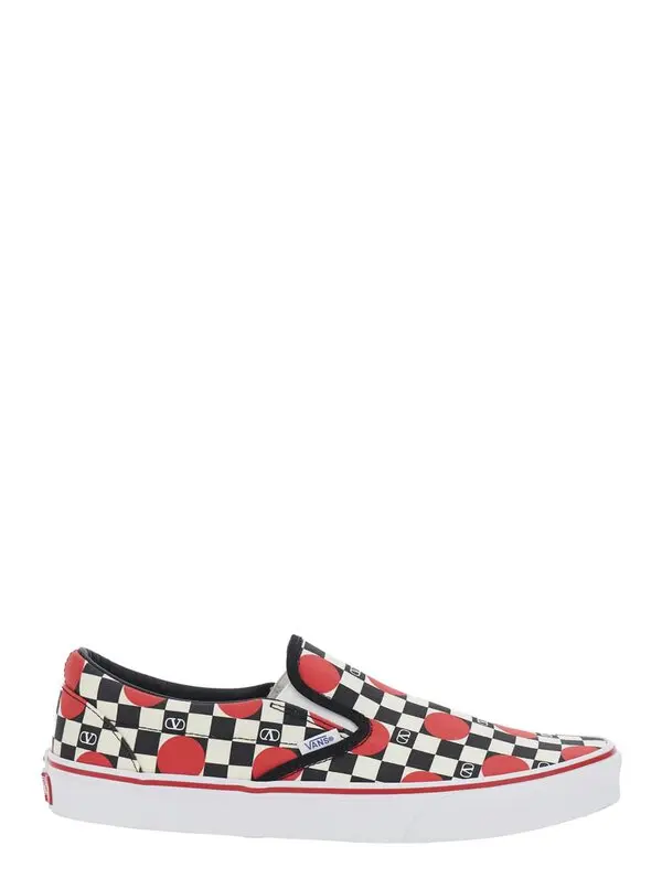 Valentino Garavani Low Top Sneaker With Check Motif And All-over Vlogo Print In Cotton - Multicolor