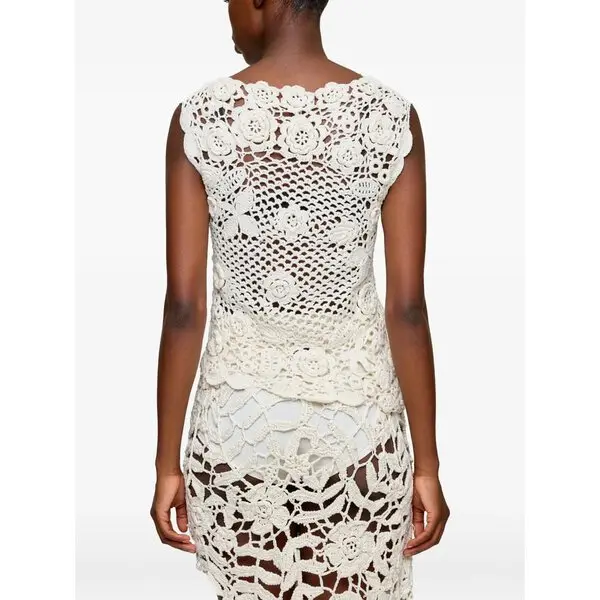 GANNI Organic Cotton Flower Crochet Knit Top - Cream
