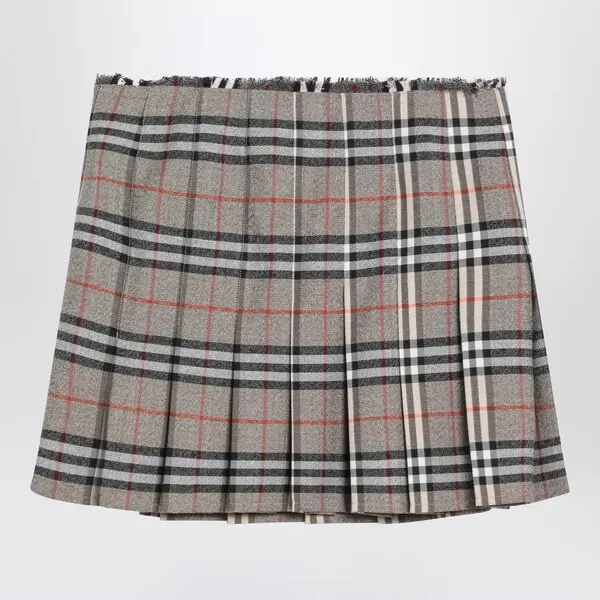 Burberry Grey Wool Kilt Skirt With Check Pattern
