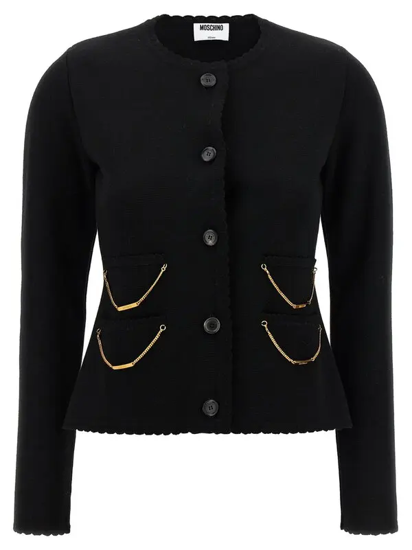 Moschino Fine Merino Wool Chain Application Cardigan