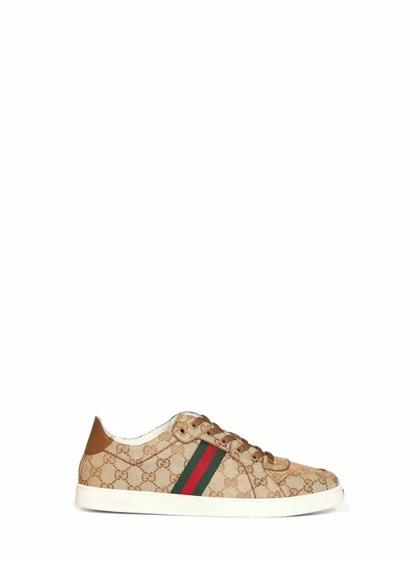 Gucci Sand And Dark Brown Gg Canvas Stretch Low-top Sneakers - Multicolor